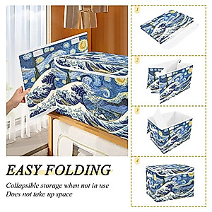 xigua Van Gogh Wave Stars Storage Bins with Lids and Carrying Handle,Foldable Storage Boxes Organizer Containers Baskets Cube with Cover for Home Bedroom Closet Office Nursery