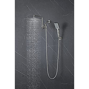 10" Rainfall Shower Head with Handheld Combo High Pressure, Upgrade 12" Extension Arm Height Adjustable, Powerful Stainless Steel Shower Head Brass Shower Holder Extra Long Shower Hose, Brushed Nickel