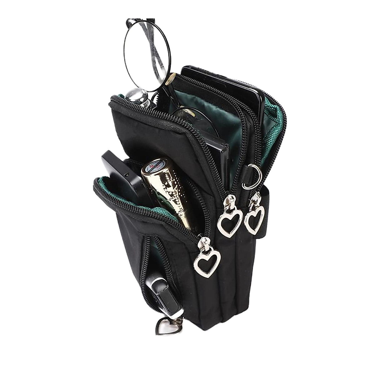 JUMISEE 3-Layers Crossbody Bag Cellphone Pouch Armband Wallet Nylon Smartphone Purse (Black)