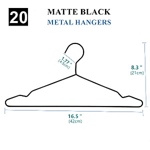 SYNHOZZ 16.5" Heavy Duty Matte Black Metal Hangers 20 Pack, Wire Black Clothes Hangers for Coat Suit, Shirts, Dress, Pants，Camisole Wedding Dress (Black, 20Pack)