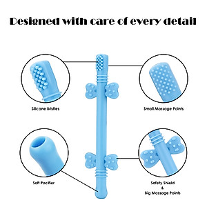 Hollow Teething Tubes with Safety Shield， Silicone Teether Toy for Babies 3-18 Months， BPA Free/Freezable Toddler Baby teether Toothbrush-Easy to Clean(Four-Color)
