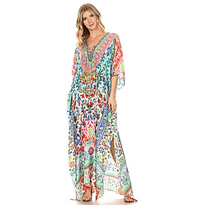 Sakkas P5 - LongKaftan Georgettina Ligthweight Printed Long Caftan Dress/Cover Up - TM208-Multi -OS