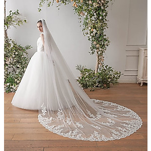 EllieHouse Womens 1 Tier Cathedral Lace Wedding Bridal Veil With Metal Comb Ivory X60