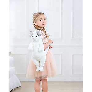 CU-MATE 20" Cute Plush Animal Cat Backpack Multiple Fashion Shoulder Bags Crossbody Gifts With Adjustable Straps for Women Girl Boy Kid (Blue and white Cat Backpack)