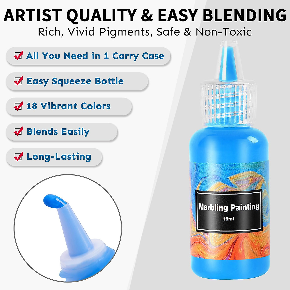 TMOL Marbling Paint Art Kit, 18 Colors Water Marbling kit, Water Art Paint Set, Arts and Crafts for Girls & Boys Ages 6-12, Craft Kits Art Set for Activities