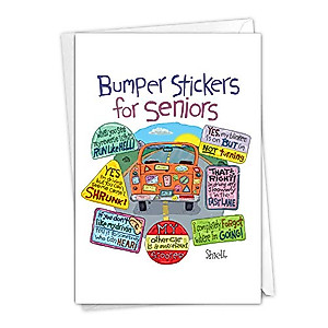 NobleWorks - 1 Funny Greeting Card for Birthdays - Funny Cartoons and Comics, Bday Celebration Notecard - Senior Bumper Stickers C2649BDG