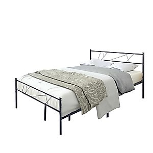 Full Size Metal Platform Bed Frame in for Adult and Children Used in Bedroom or Dormitory with Large Storage Space Under The Bed Black