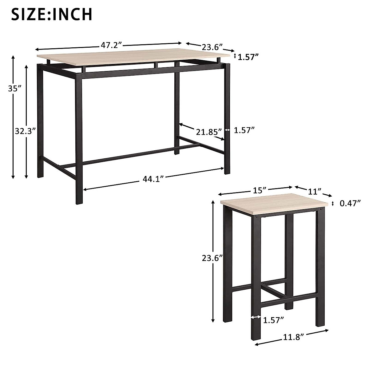 OTRIEK Dining Table Set for 4, 5 Pieces Kitchen Table and Chairs for Small Spaces, Bar Table and Chairs Set, Person Counter Height Table Set with 4 Chairs for Pub Dinner Breakfast (Beige)