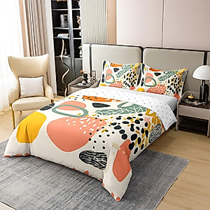 jejeloiu Kids Abstract Duvet Cover Set 100% Cotton Full Size, Geometric Bedding Set Stripes Geometry Comforter Cover Boys Girls Modern Art Luxury Teens Cotton Duvet Cover 3Pcs