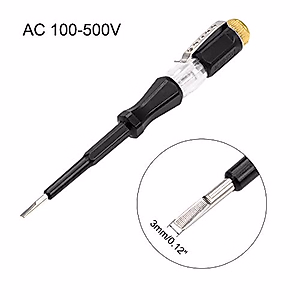 uxcell Voltage Tester AC 100-500V with 3mm Slotted Screwdriver with Clip for Circuit Test, Black