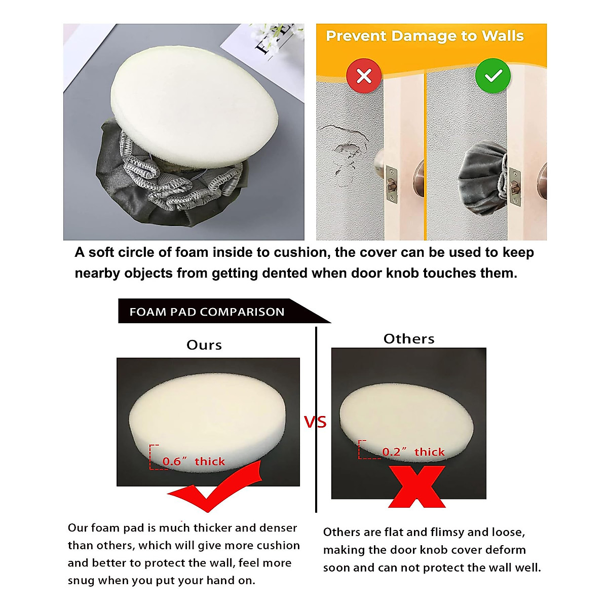 PANSHA Door Knob Cover Grey with Bird Embroidered 2 PCS, Soft Velvet Wall Protector, Decorative Door Knob Cushion Not to Dent Applicances