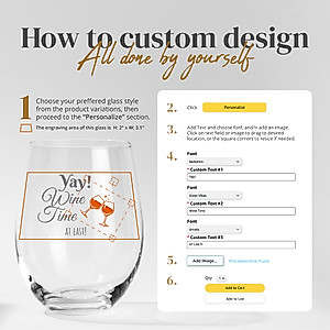 Custom 15oz Stemless Wine Glass with Your Custom Logo Design or Personalized Text - Permanent Laser Engraving - Wedding Favors, Corporate Gifts, Birthdays, Parties or Events