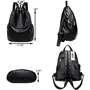 UTO Women Backpack Purse PU Washed Leather Large Capacity Ladies Rucksack Shoulder Bag Black