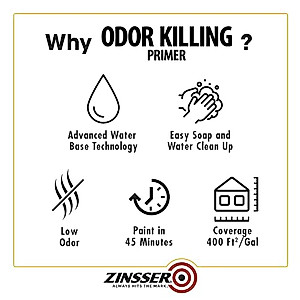 Rust-Oleum Zinsser 307648 Odor Killing Primer, White, Quart