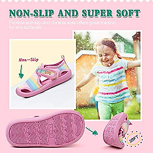 STQ Girls Water Shoes Quick Dry Summer Sports Beach Swim Pool Outdoor Sandals (Toddler/Little Kid) Pink/Rainbow 5 M US Toddler