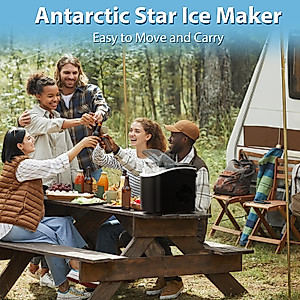 Antarctic Star Countertop Ice Maker Portable Ice Machine with Handle,Self-Cleaning Ice Makers, 26Lbs/24H, 9 Ice Cubes Ready in 6 Mins for Home Kitchen Bar Party (Black)