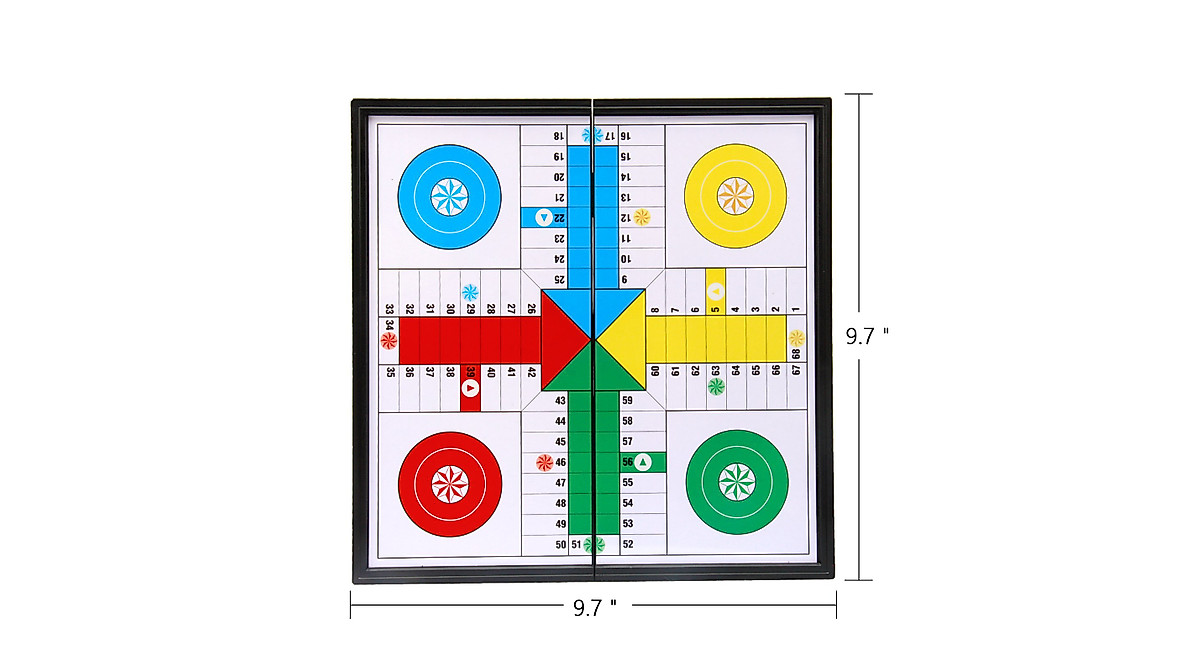 Amerous 10" Folding Travel Magnetic Ludo Board for Family Fun