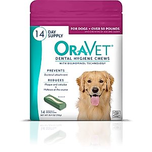 ORAVET Dental Chews for Dogs, Oral Care and Hygiene Chews (Large Dogs, Over 50 lbs.) Pink Pouch, 14 Count