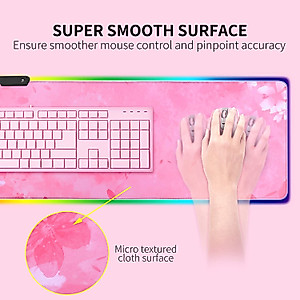 RGB Gaming Mouse Pad, Large Led Mouse Pad with 12 Lighting Modes, Gaming Keyboard Non-Slip Rubber Base PC Gaming Desk Pad,High-Performance Pad Optimized for Gamer,31.5x11.8 inch (Pink)