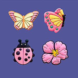 24Pcs Pink Flower Shoe Charms for Clog Sandals Bracelets Decoration,Cute Charms