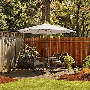 HAPPYGRILL 10 FT Patio Wooden Umbrella Table Market Umbrella with 8 Bamboo Ribs, 3 Adjustable Heights, Rope Pulley Lift, Detachable Pole & Vented Roof, Outdoor Umbrella for Garden Poolside Backyard