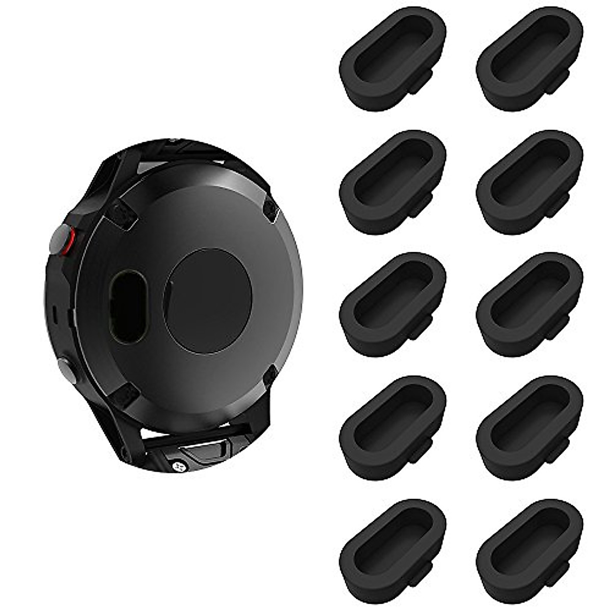 LDFAS Fenix 7/7S/7X 5/5S/5X Plus/6S 6 6X Charger Port Protector, Silicone Dust Plug Anti-dust Plugs Compatible for Garmin Venu 2/Vivoactive 3/4/Instinct 2/Forerunner 935/45S/245/945, Black