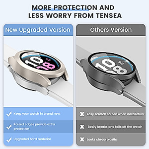 Tensea [2Pack] for Samsung Galaxy Watch 5 2022/4 2021 Screen Protector Case 44mm Accessories, Protective Face Cover for 44 mm, Hard Bumper Built-in Tempered Glass Film for Women Men