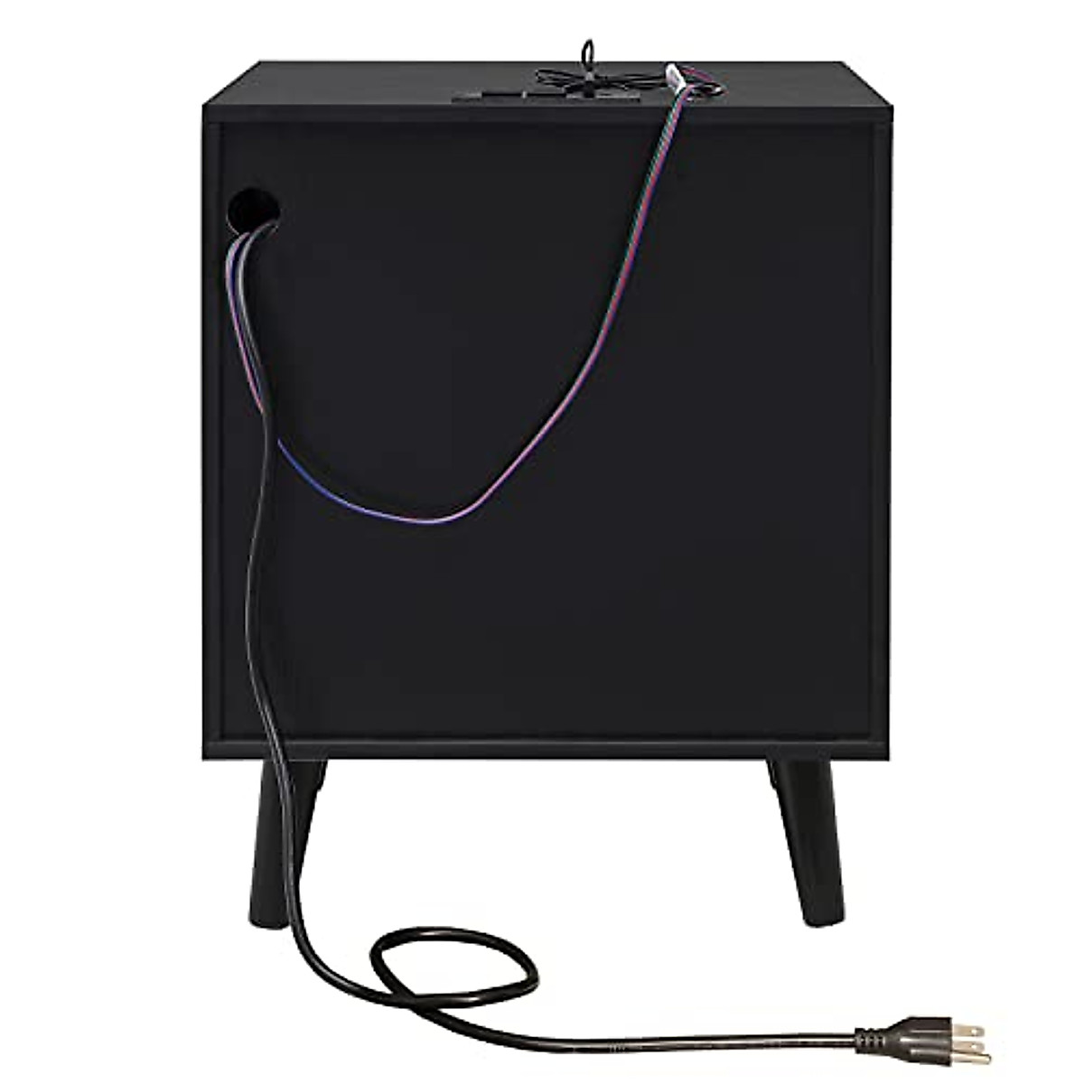 Quimoo Nightstands Set of 2 with Charging Station and LED Lights, End Side Table with 1 Drawer, Modern Nightstand with 1 Open Storage for Bedroom, Black