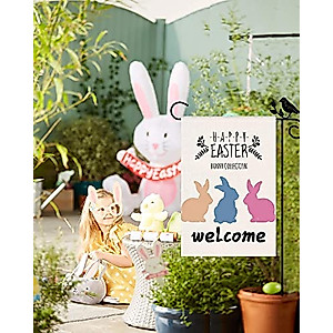 Easter Garden Flag, Double Sided Vertical Burlap Mini Flag for Garden Yard House, Happy Easter Outdoor Bunny Rabbit Welcome Small Flag, Farmhouse Outside Holiday Decorative Decoration, 12x18 Inch