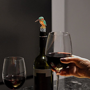Cabilock Bird Wine Bottle Stopper Zinc Alloy Metal Wine Bottle Stopper with Ceramic Kingfisher Bird Figurine Metal Vacum Wine Stopper Wine Glass Corks Patry Favor Gift Golden