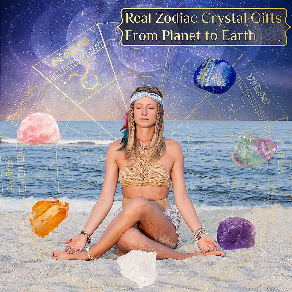 Hihealer Zodiac Gifts for Women, Spiritual Gifts, Zodiac Gifts, Astrology Gifts for Women, Horoscope Gifts with Birthstone, Healing Stone Gifts, Unique Birthday Gifts for Women