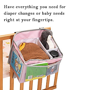 Baby Diaper Caddy Bag Stacker Organize - Nursery Storage Bin for Diapers, Wipes & Toys - Protable Diaper Organizer for Crib Wall (Pink)