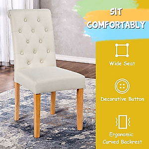 Giantex Upholstered Accent Dining Chairs Set of 4, Dining Side Chairs w/Adjustable Anti-Slip Foot Pads, High Back, Sturdy Wood Legs, High Back Tufted Parsons Chair for Kitchen Dining Room (4, Beige)