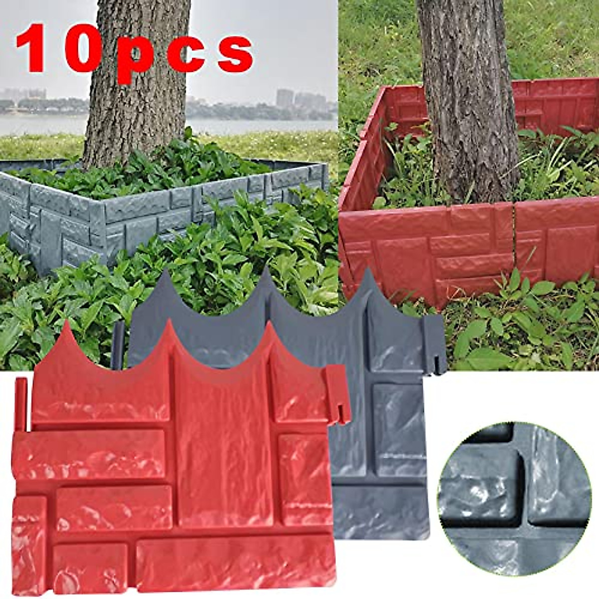 Garden Plastic Fence Edging Fence Stone Hammer in Lawn Edging Spring Yard, Plastic Faux Stone Patio Fence, Plastic Edging Plant Border, Garden Flower Bed Border Edging Fence 8.46”X10.24” (Gray, 1PC)