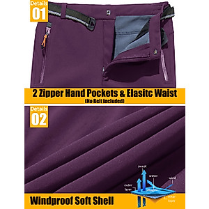 MAGCOMSEN Mens Ski Pants Hiking Pants Mens Snow Pants Waterproof Pants Winter Pants for Men Work Pants Softshell Pants Skiing Pants Snowboard Pants Men Purple Red