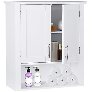 Saicool Bathroom Medicine Cabinet Kitchen Office Surface Mount Wooden Storage Cabinet with 2-Doors and 1- Shelf Cottage Collection