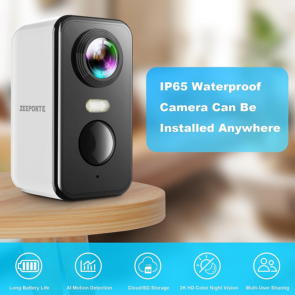Security Camera Outdoor, 1080P HD Wireless Rechargeable Battery Powered WiFi Home Surveillance Camera with Waterproof, Night Vision, Motion Detection, 2-Way Audio and SD Storage