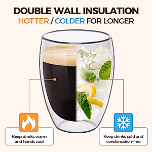 ComSaf Glass Coffee Mugs Set of 6, Double Wall Insulated Thermal Cups 12oz, Clear Glass Coffee Cup for Tea/Juice/Milk, Latte Cappucino Espresso mug Glassware Gift for Christmas Birthday