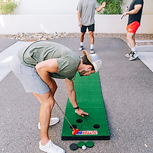 PutterBall Golf Pong Game Set The Original - Includes 2 Putters, 2 Golf Balls, Green Putting Pong Golf Mat & Golf Hole Covers - Best Backyard Party Golf Game Set