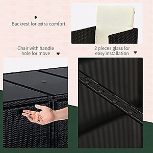 Outsunny 9 Piece Patio Wicker Dining Sets, Space Saving Outdoor Sectional Conversation Set, with Dining Table, Ottoman and Chair & Cushioned for Lawn Garden Backyard, Black