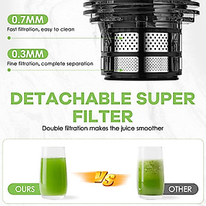 Masticating Juicer, 350W Slow Cold Press Juicer with 5.8" Extra-Large Feeding Chute, Juicer Machines for Whole Fruits and Vegetables, Easy to Clean with Brush