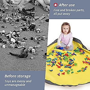 Toy Storage Organizer and Play Mats,Large Toy Basket Toy Storage Bags for Foldable Canvas Basket,Toy Clean Up & Storage Container SuitableWashable Drawstring Play Mat,Suitable for Small Toys (Blue)