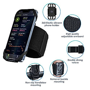 Cikyner Running Armband, 3 in 1 Running Phone Holder Sports Armband Bicycle Phone Holder 360° Rotatable & Detachable Running Phone Armband for 4.5-10'' iPhone Huawei for Gym Running Hiking