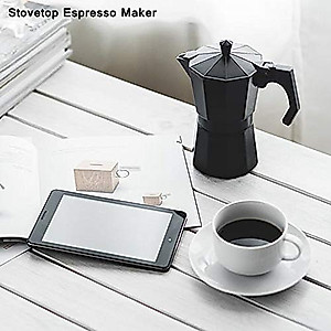Stovetop Espresso Maker, Classic Stovetop Espresso Maker 6‑Cup Capacity Aluminum Coffee Machine Moka Pot for Office Home Use Moka Maker for Gas or Electric Stove Top(Black)