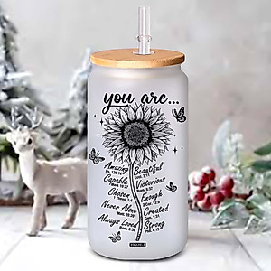 BSQUIELE Gifts For Women - Christian Gifts For Women - Birthday Gift For Women - Religious Gifts For Women - Inspirational Gifts For Women - Bible Verse Sunflower Faith Mom Mothers Glass Coffee 16OZ