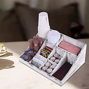 Vencer Wooden Coffee Station Organizer with 10 Compartment Condiment Holder,Farmhouse Coffee and Tea Bar Decor for Home,VTO-020