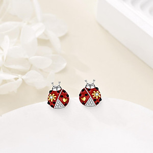 Elephant Stud Earrings 925 Sterling Sliver Cute Animal Jewelry Gifts for Women (ladybug)