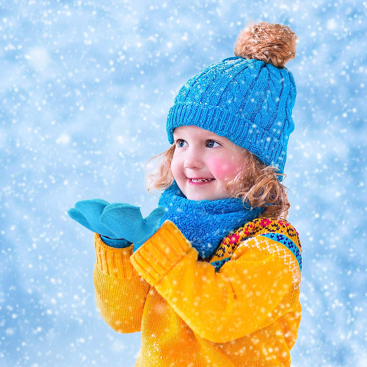 7 Pairs Toddler Mittens Kid Gloves Stretch Full Finger Mitten Winter Warm Knitted Gloves(5-10 Years Size)