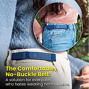 BeltBro Women's Blue 2-Medium No Buckle Elastic Belt — Fits 1 Inch Belt Loops, Comfortable and Easy To Use