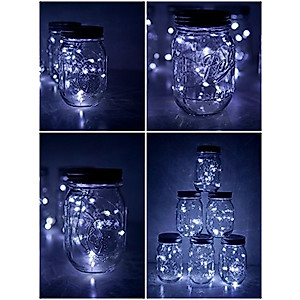 Decorman Solar Mason Jar Lid Lights, 6 Pack 20 LED Waterproof String Fairy Star Firefly Jar Lids Lights for Patio Garden Yard Lawn Party Wedding Christmas Decoration(Jars & Hangers Not Included)